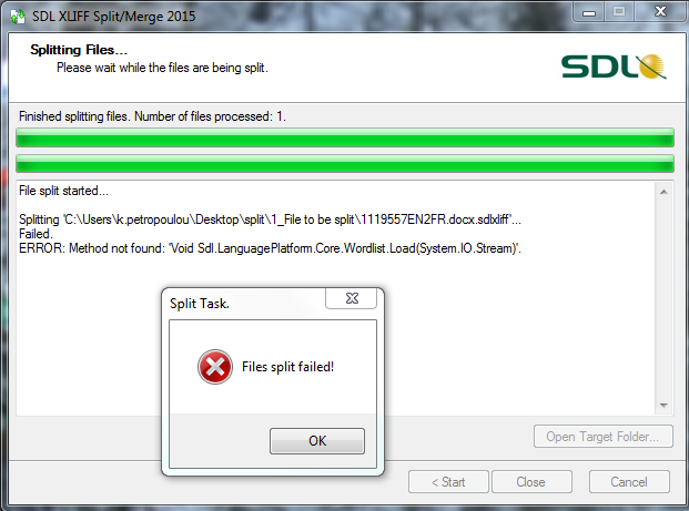 Split & merge app error with update SR3 of SDL Trados Studio 2015 - 2 ...
