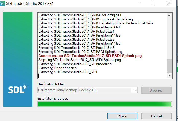 During the installation of SDL Trados 2017 SR1, I get the following ...