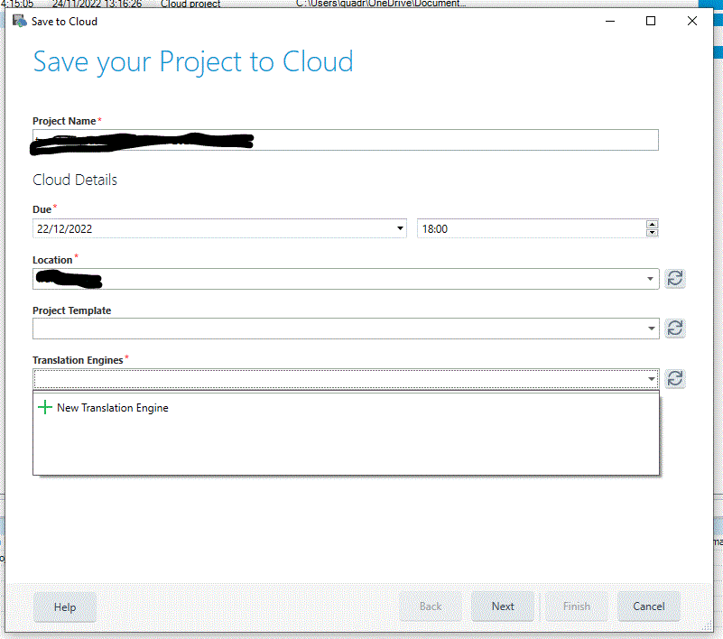 Saving my project to Cloud "Translation Engine Is Required - 2. Trados cloud offerings - Trados ...