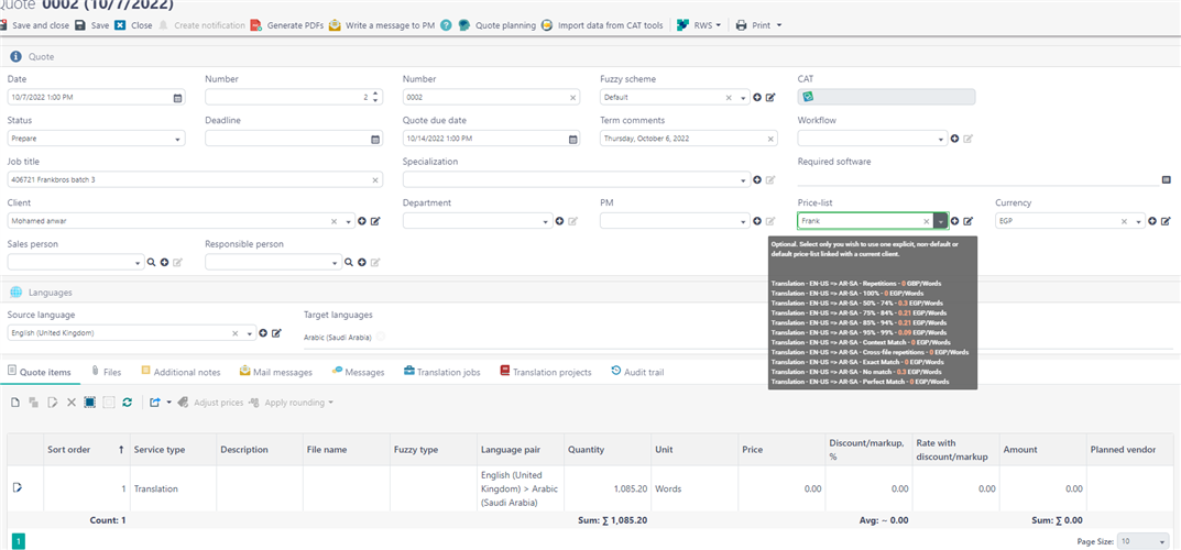 How can I make a quote in with Trados Manage Essential - 02 - Business ...