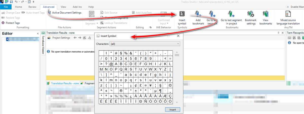 How to add special characters to Quick Insert for SDLXLIFF filetype - 1 ...