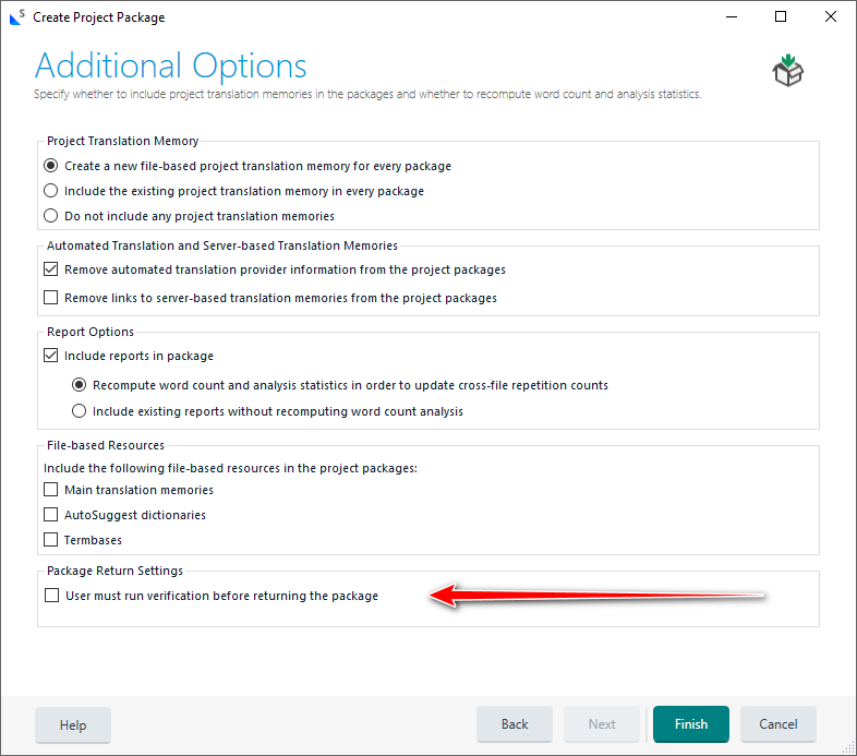 Files not showing up for selection when trying to create return package - 1. Trados Studio ...