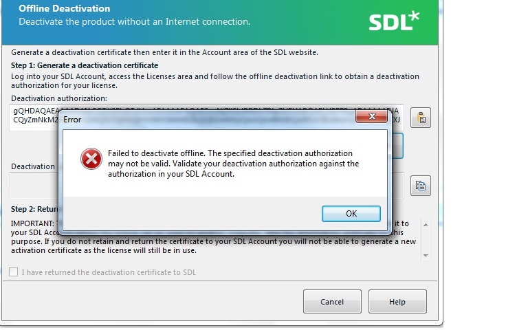 Offline deactivation error - 2. Licensing and Installation - Trados Portfolio - RWS Community