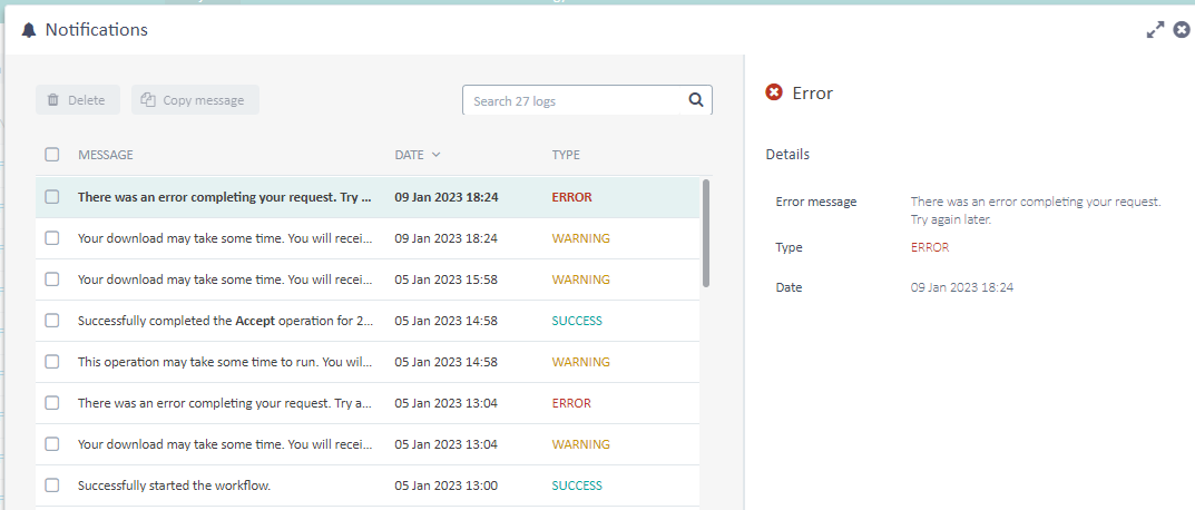 "There was an error completing your request. Try again later." Error message when trying to ...
