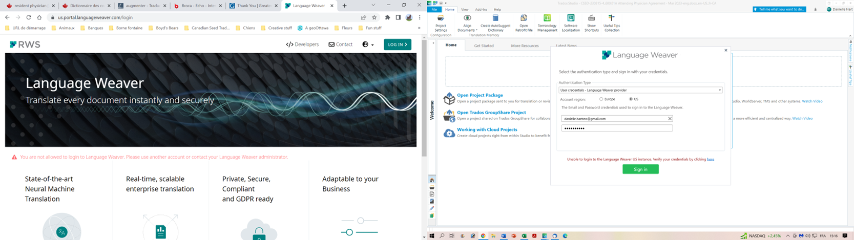 Not allowed to log in to Language Weaver - 2. RWS AppStore Applications ...