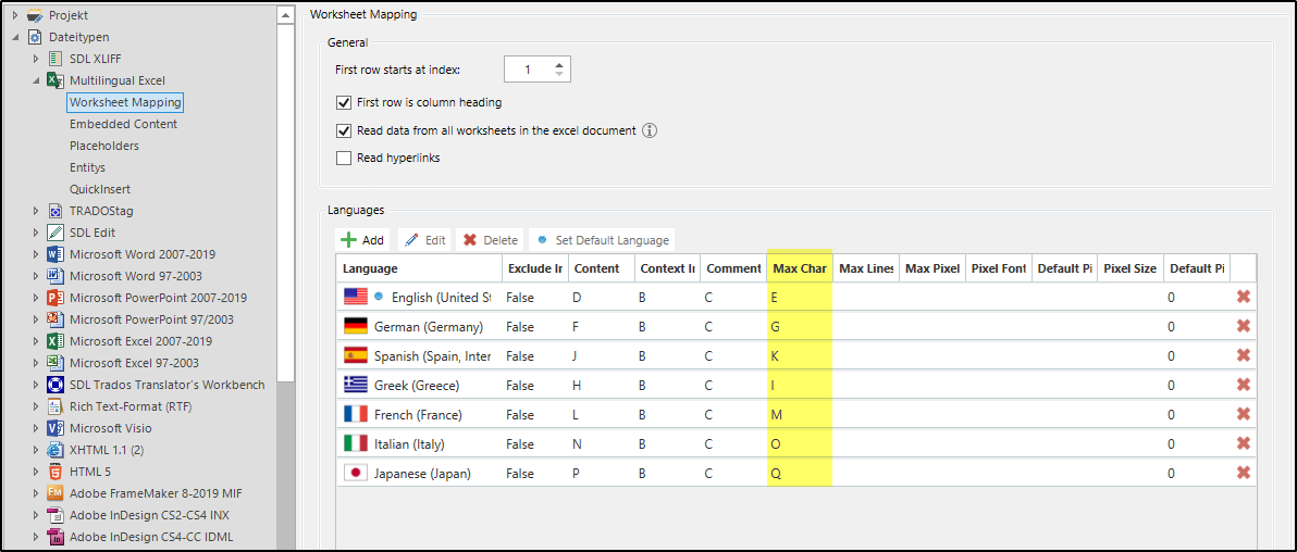 Multilingual Excel Filetype: Max.-Chars.-Setting Without Any Effect - 2 ...