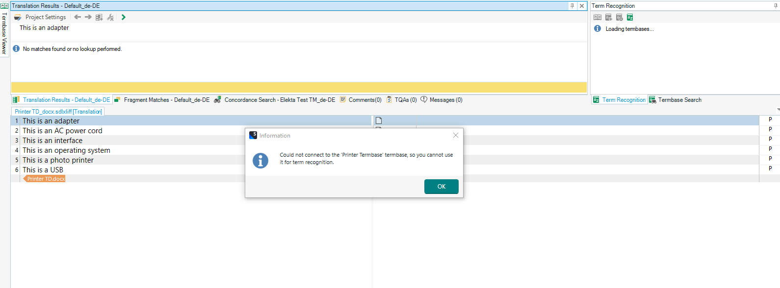 Could not connect to the "WorldServer XXXXX" termbase, so you cannot ...