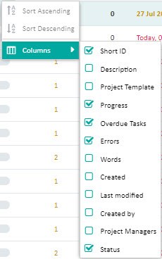 Viewing project details in Projects list -- some column headers missing - 2. Trados cloud ...