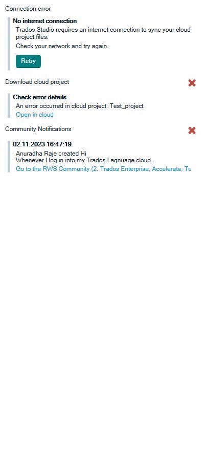 Cloud not working - project fails to load - 2. Trados cloud offerings - Trados Cloud offerings ...