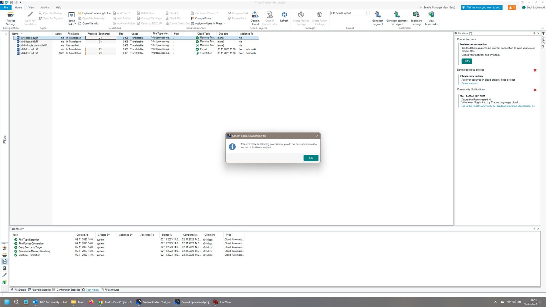 Cloud not working - project fails to load - 2. Trados cloud offerings - Trados Cloud offerings ...
