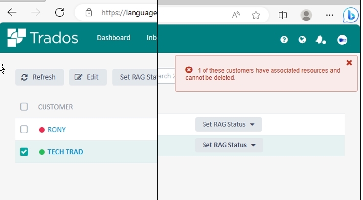 Delete Customers from Trados Live - 2. Trados Enterprise, Accelerate, Team & cloud capabilities ...