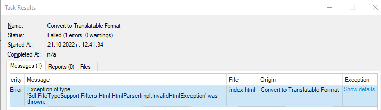 Error preparing HTML file: Exception of type - 2. Trados Studio ...