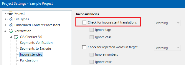 find / filter segments of same source but different target translation (consistency of ...