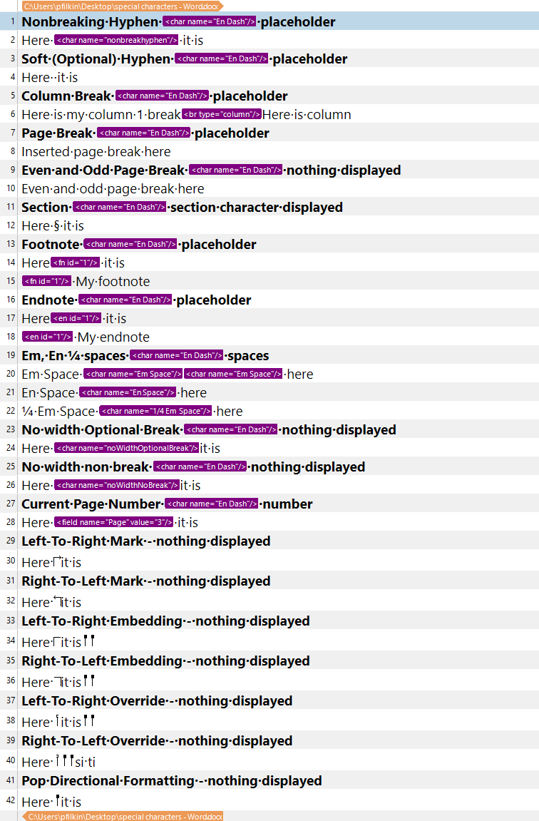 Question about "Project Settings" -> "File Types" -> "MS Word" -> "Commom" -> "Treat special ...