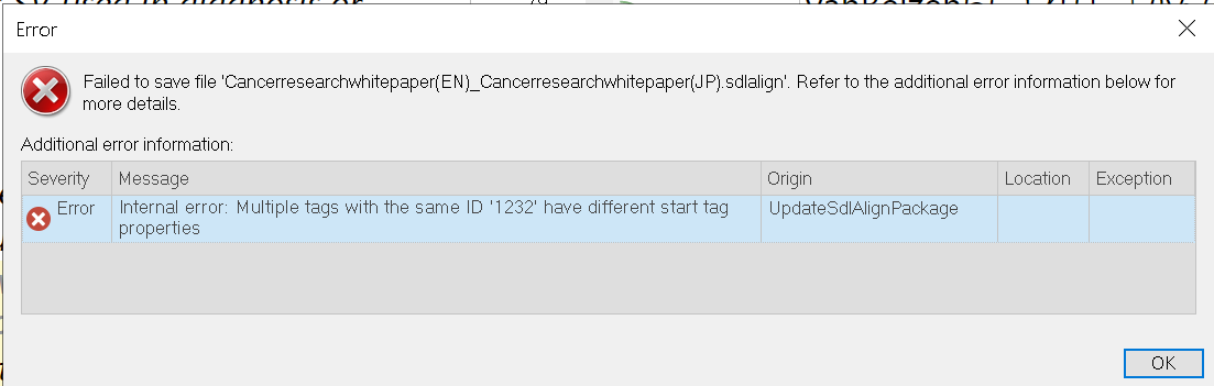 Internal error: Multiple tags with the same ID '1232' have different ...