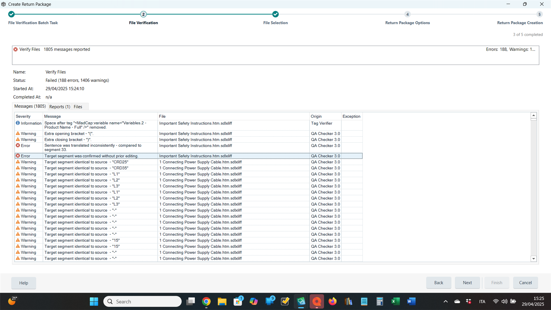Files not showing up for selection when trying to create return package - 1. Trados Studio ...