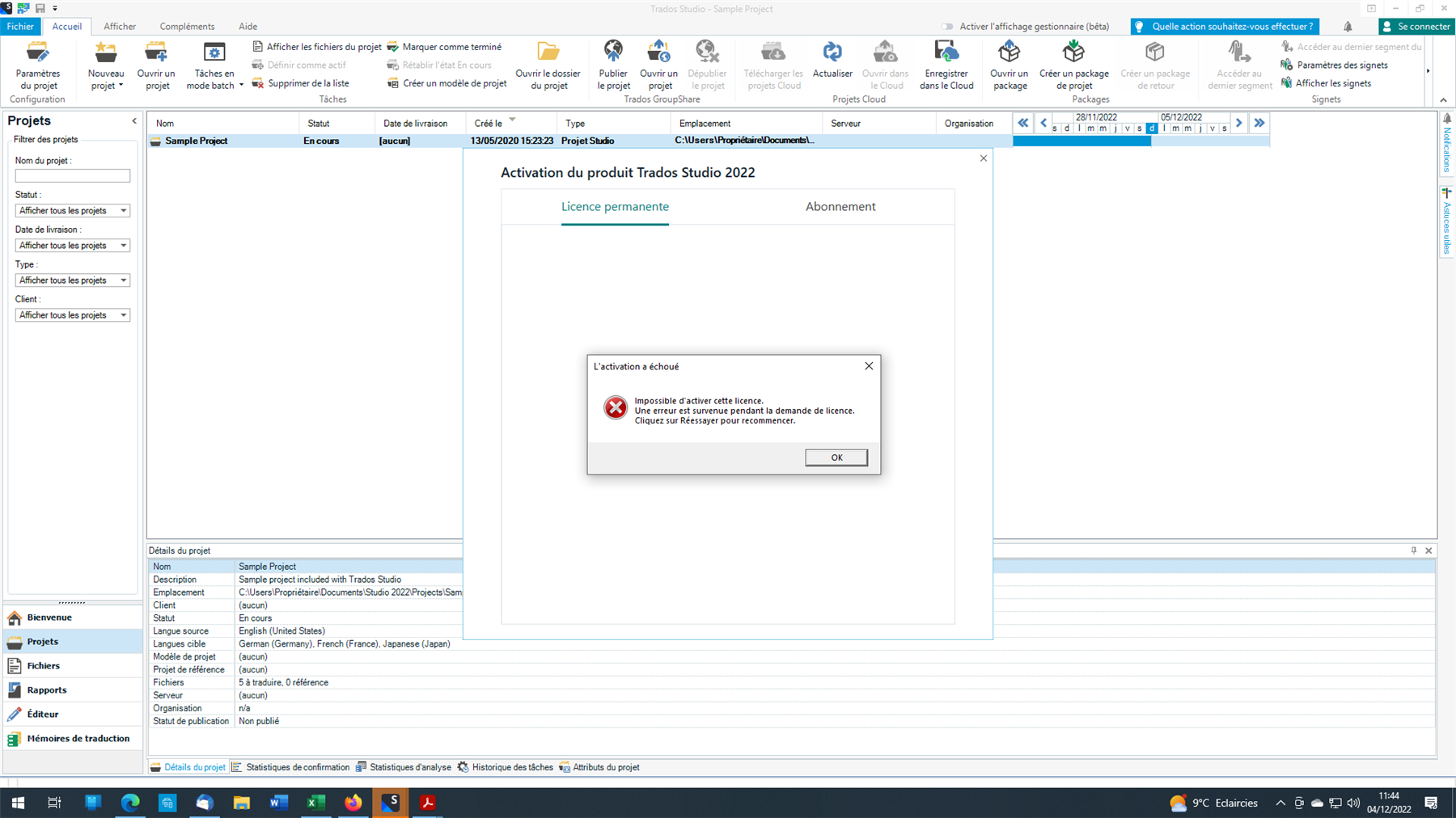 Licence activation issue Studio 2022 - 2. Licensing and Installation - Trados Portfolio - RWS ...