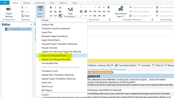 Correct target Word file, import revised file back to SDL editor (SDL Trados 2015) - 1. Trados ...
