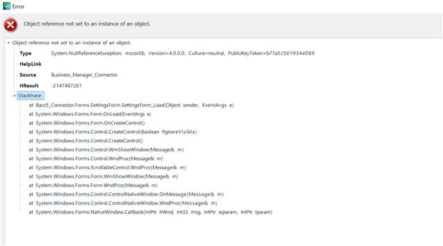 "Object reference not set to an instance of an object" in TBM connector - 2. RWS AppStore ...