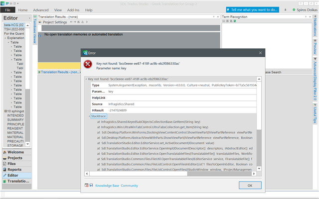 Studio 2021 error when trying to pretranslate a file - 1. Trados Studio ...