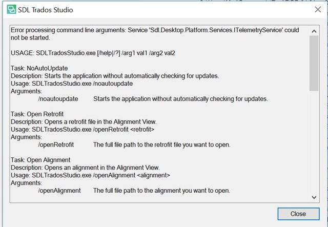 Error processing command line arguments - 1. Trados Studio - Trados Studio - RWS Community