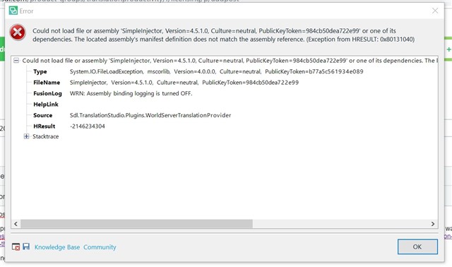 Error Message Installing Trados 2019 Could Not Load File Or Assembly Simpleinjector 2