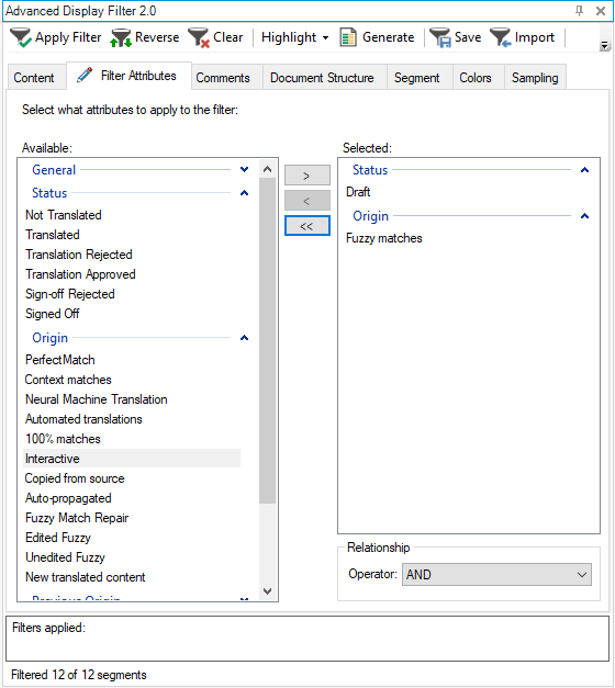 Multi-criteria filtering (e.g. AT and Unconfirmed) - 2. Trados Studio ...