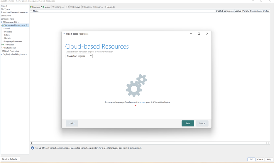 Logged into Language Cloud, but when trying to use Translation Engine Cloud-based Resources ...