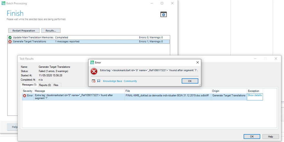 Trados Fails To Export Translated File As Part Of The Finalize