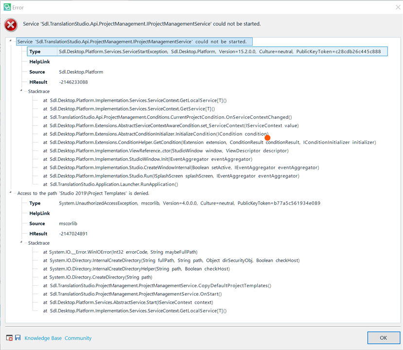 Service 'Sdl.TranslationStudio.Api.ProjectManagement.|ProjectManagementService' could not be ...